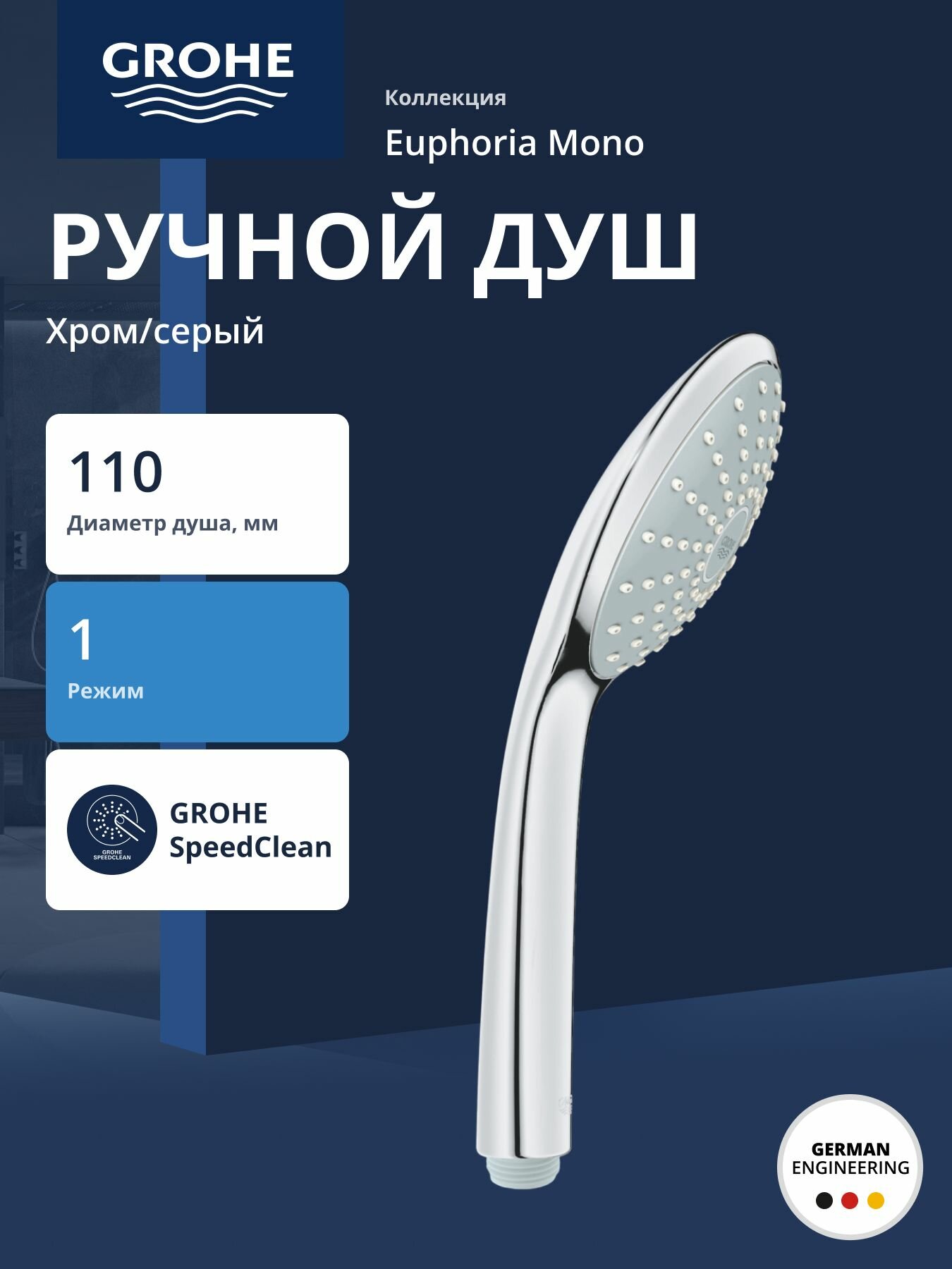 Лейка для душа GROHE Euphoria Mono (1 режим), хром (27265000)