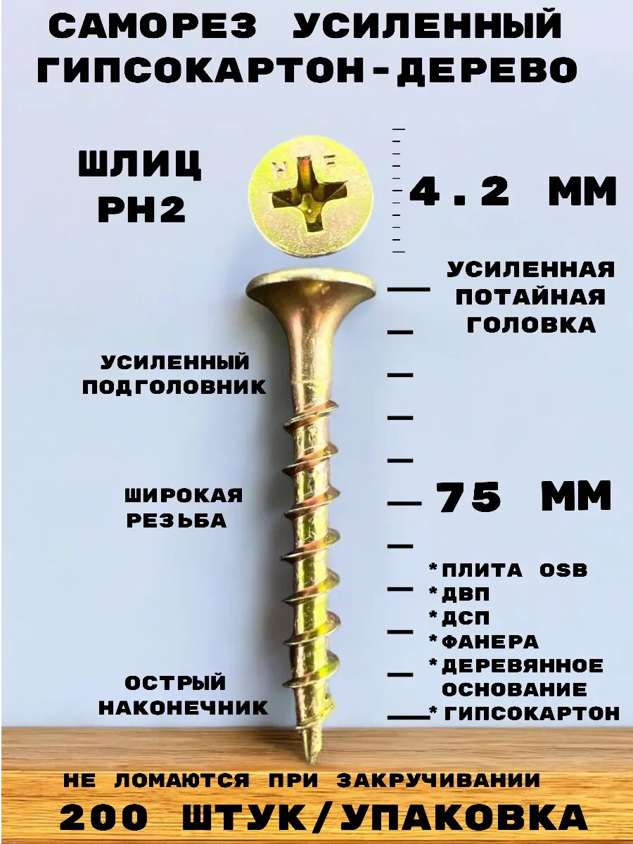 Саморез для гипсокартон/дерево, с потайной головкой