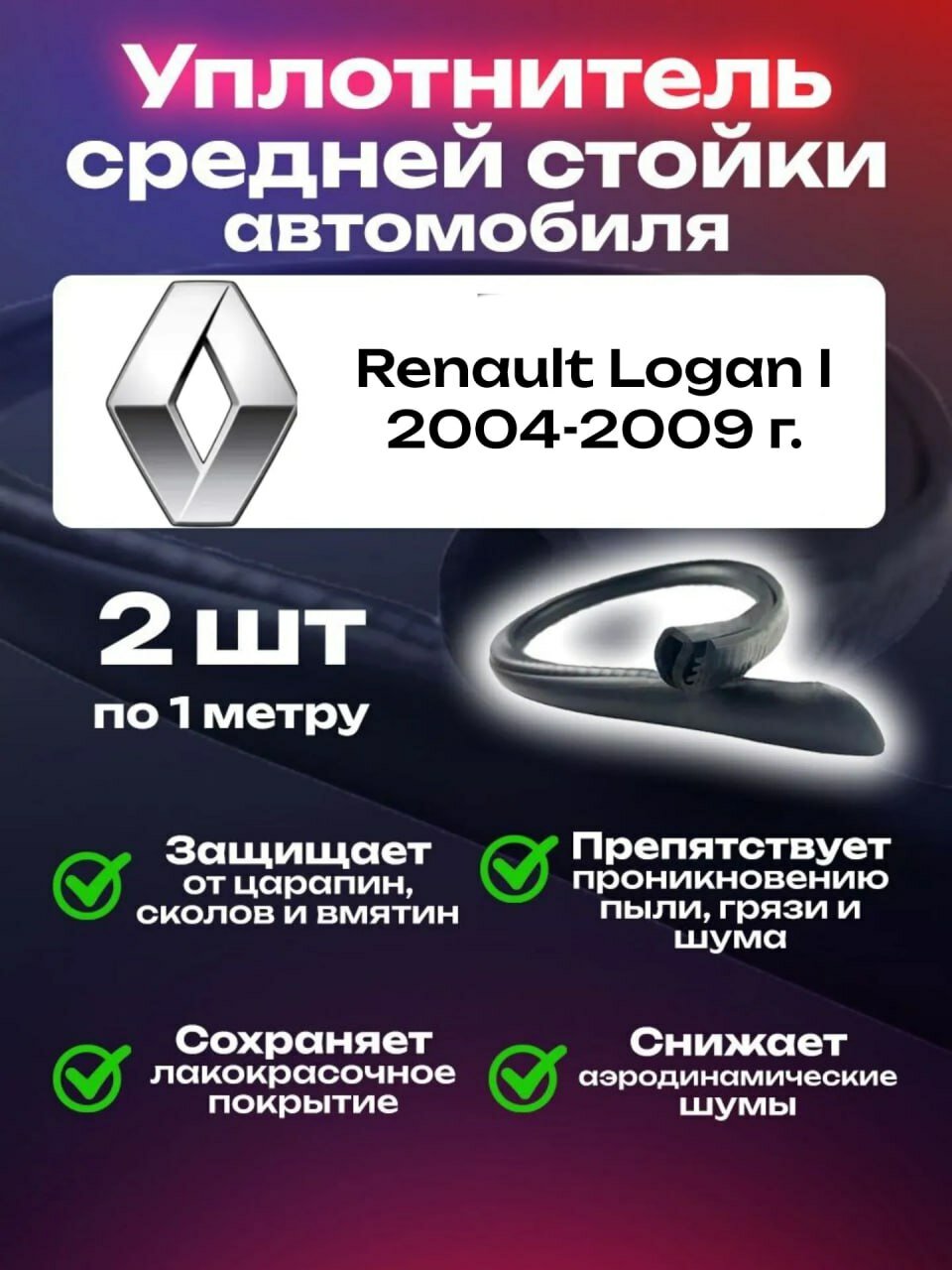 Уплотнитель средней стойки автомобиля Renault Logan I (2004-2009)/ Рено Логан 1 поколение