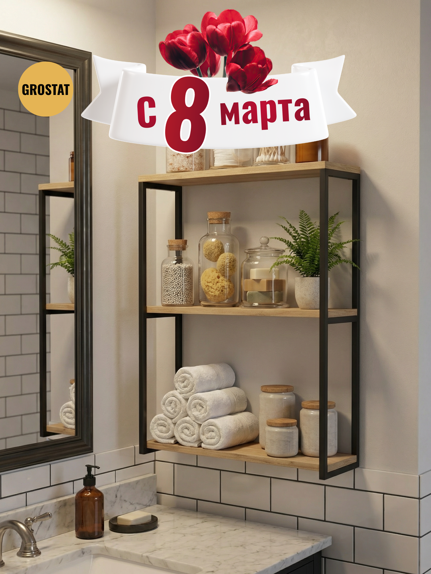 Настенная полка гростат KOLUMN LOFT, дуб вотан, 50 см x 12 см x 79,6 см