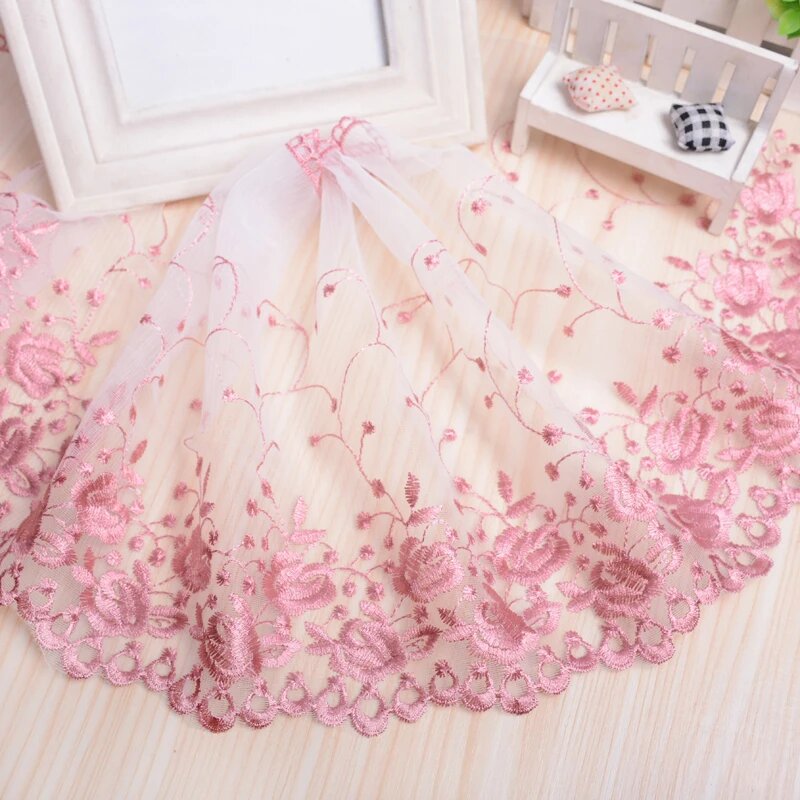 HYZELY цветное кружево с вышивкой 25см Pink
