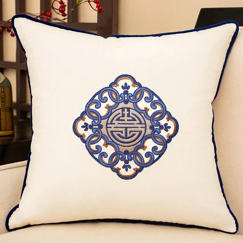 Синие серые чехлы для подушек с вышивкой Темно-синий, 45x45cm Pillowcase, E