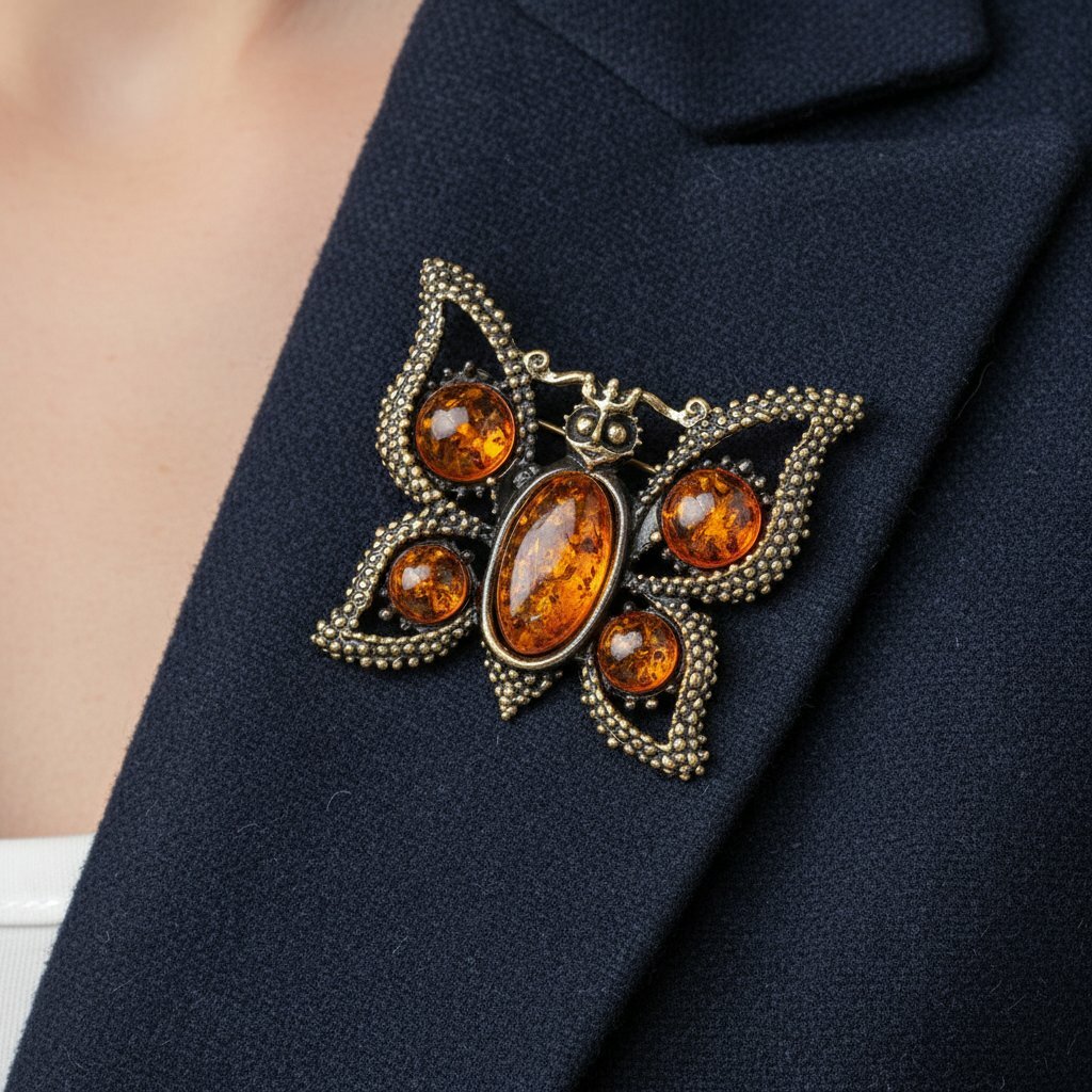Брошь, янтарь