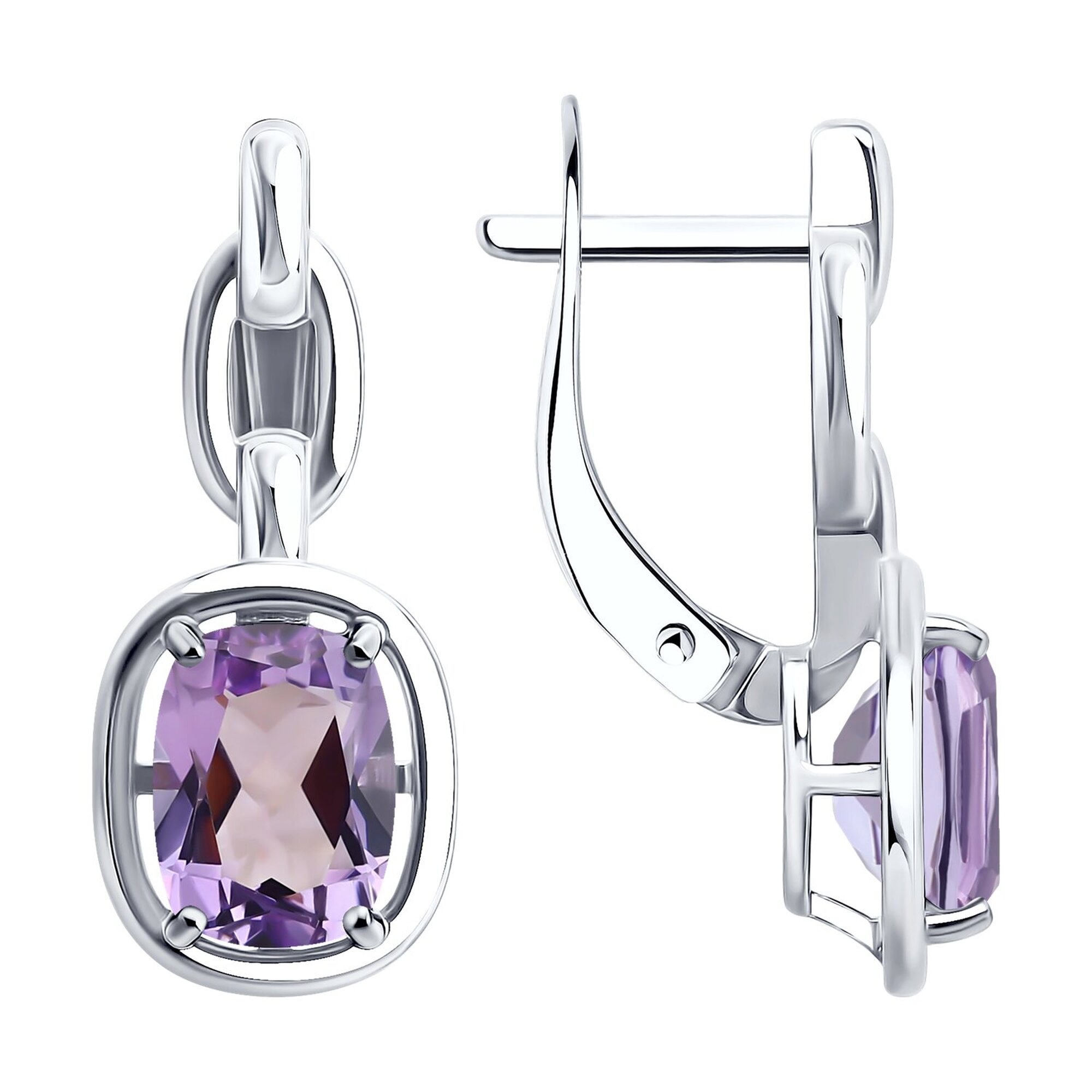 Серьги, серебро, 925 проба, родирование, аметист