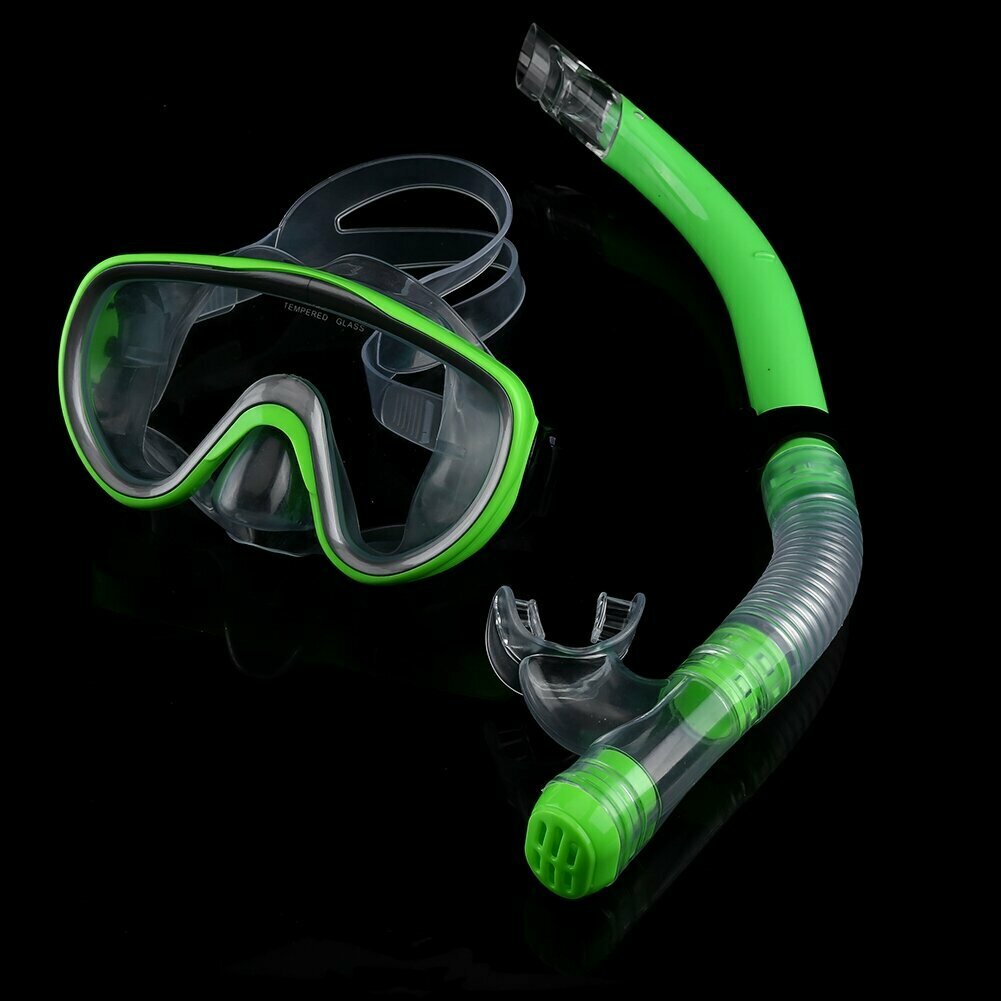 Adult Tempered Glass Diving Mask With Breathing Tube Snorkeling Package Set(green)