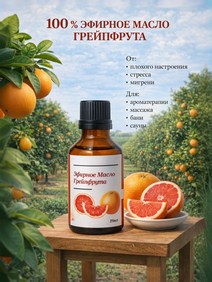 Эфирное масло "Грейпфрут", 100%, для ароматерапии, для бани, сауны, 25 мл