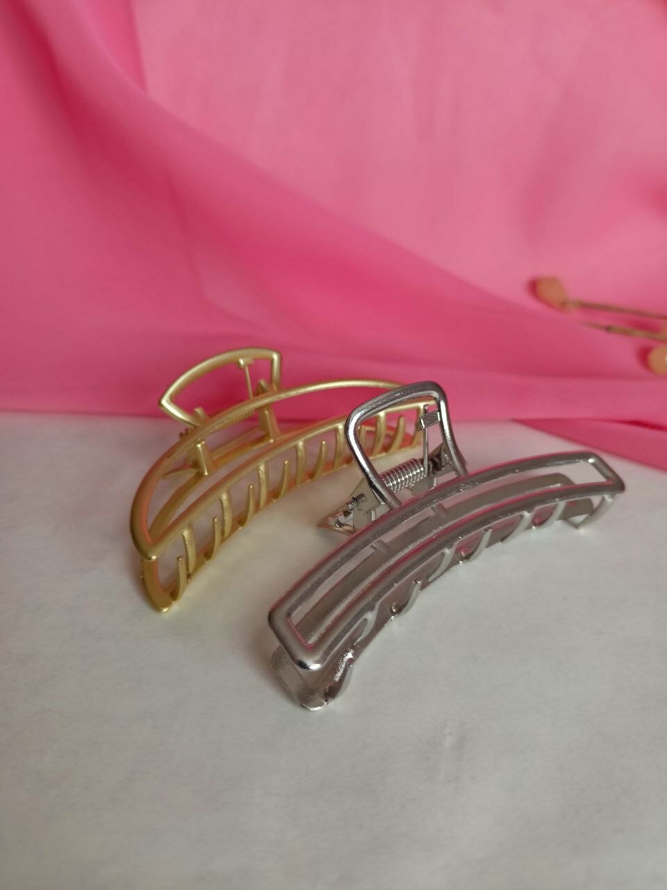 Крабы для волос, металл, 7,5/8 желтое золото, сталь набор 2 шт