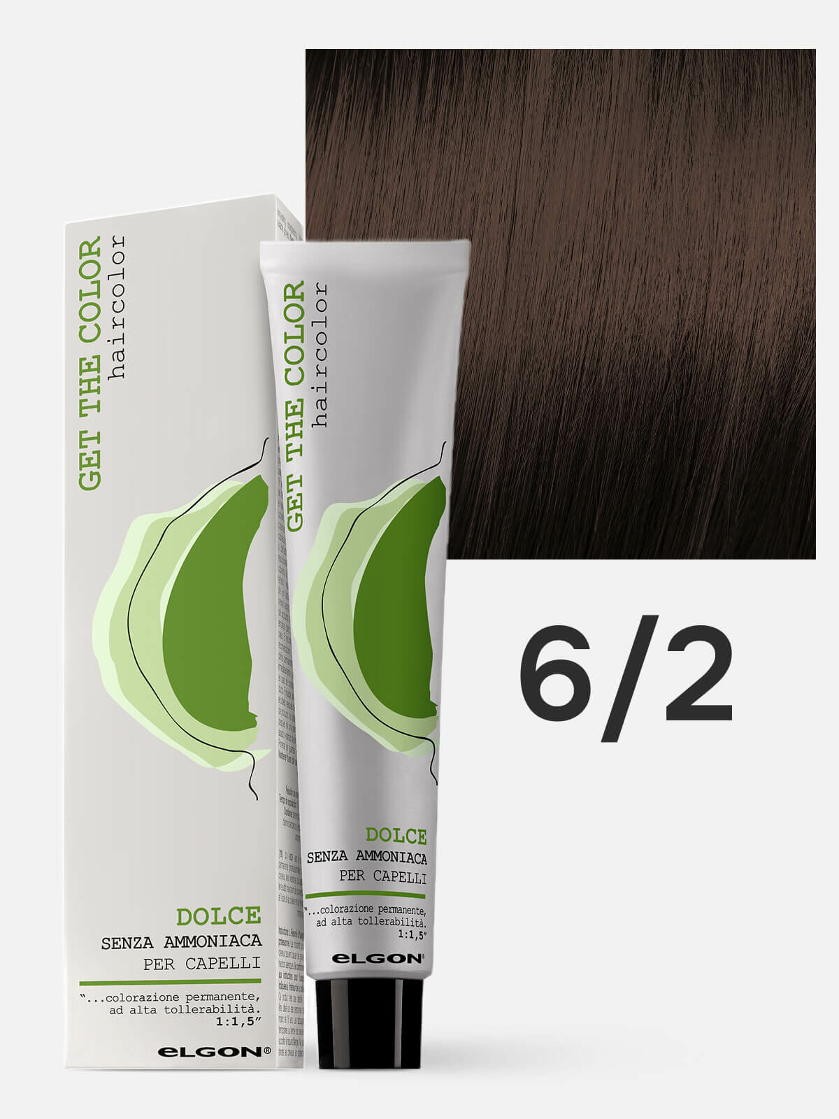 Крем - краска для волос профессиональная без аммиака Elgon Get the Color Dolce 6/2 Темный русый Орехово-бежевый, 100 мл