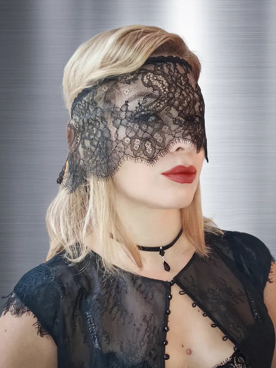 Кружевная повязка на глаза от VALENTINAPOLLI, черное кружево на лицо с завязками лентами, размер 12x37 см