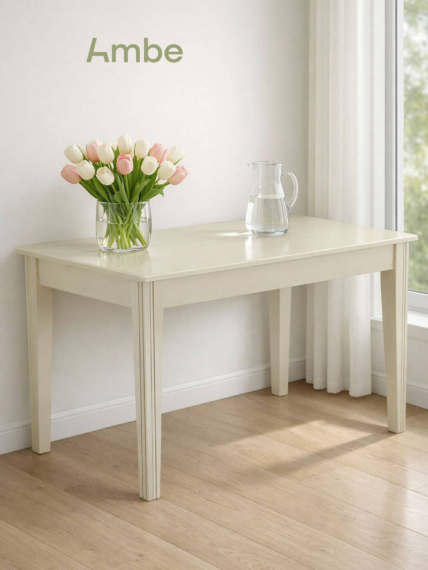 Ambe Стол кухонный обеденный деревянный раздвижной Таурус 120(170)х80 Cлоновая кость