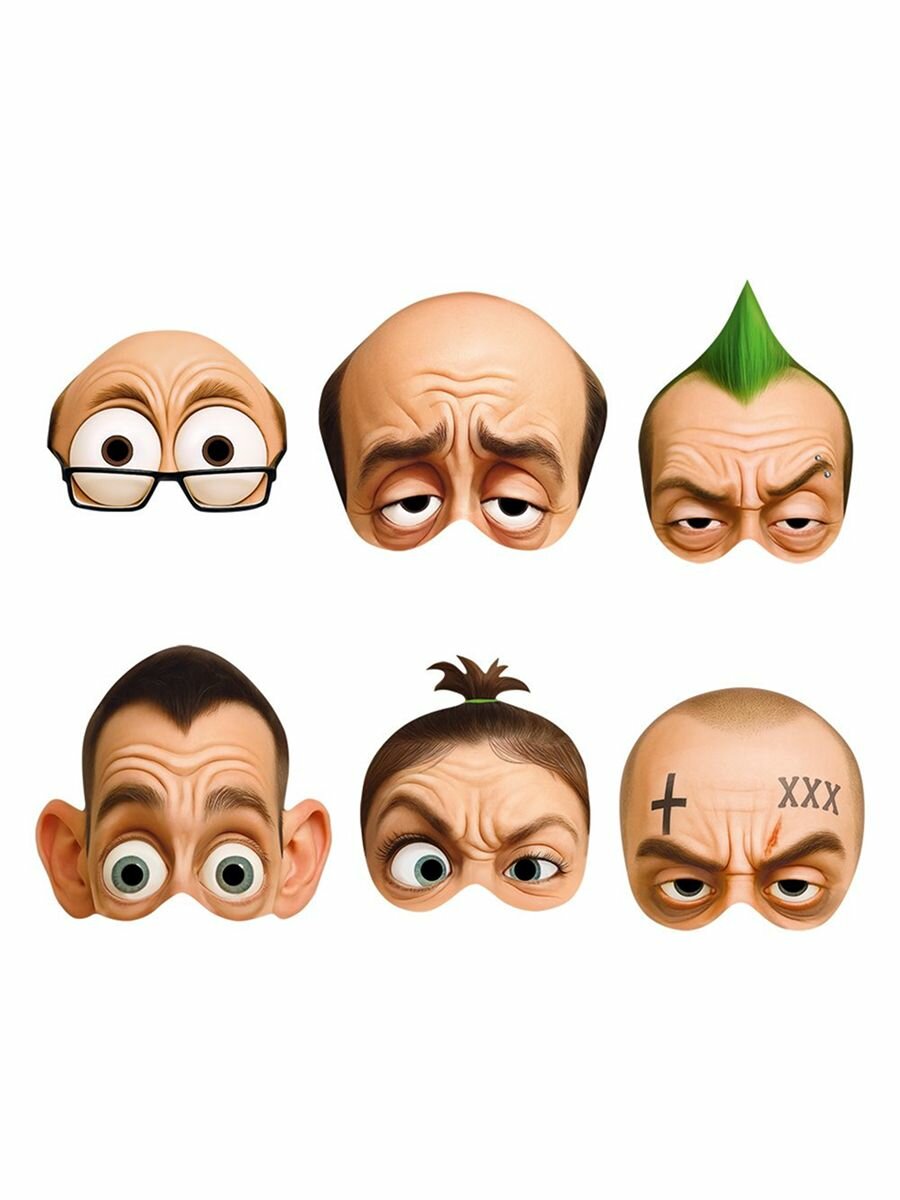 Набор масок Мужчины, 6 штук, картонные, на резинке