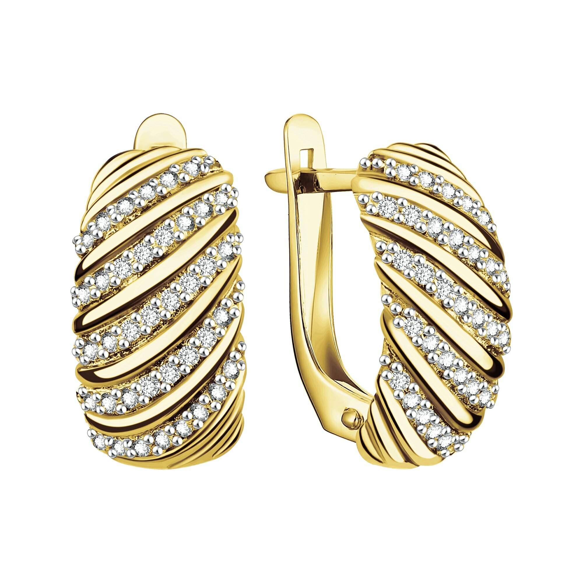 Серьги, серебро, 925 проба, золочение, фианит