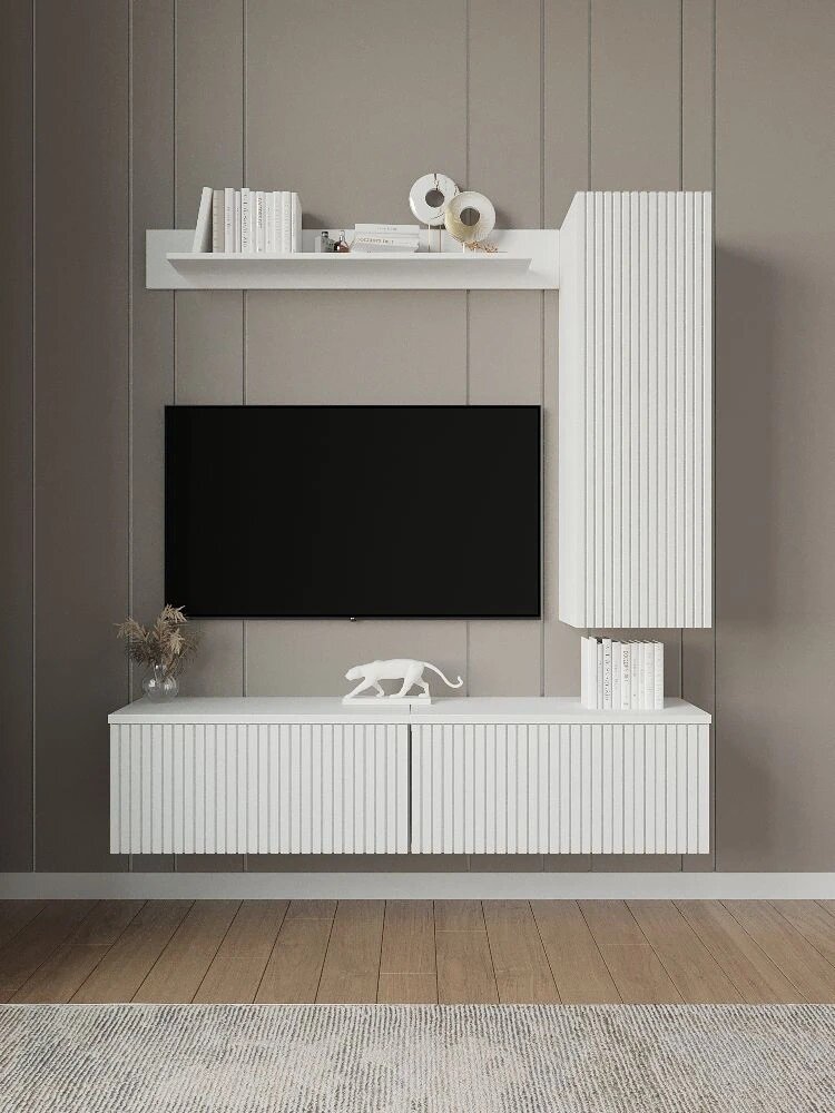 Модульная стенка ORBIS 1, современное исполнение, для гостиной, цвет Белый, длина 137 см