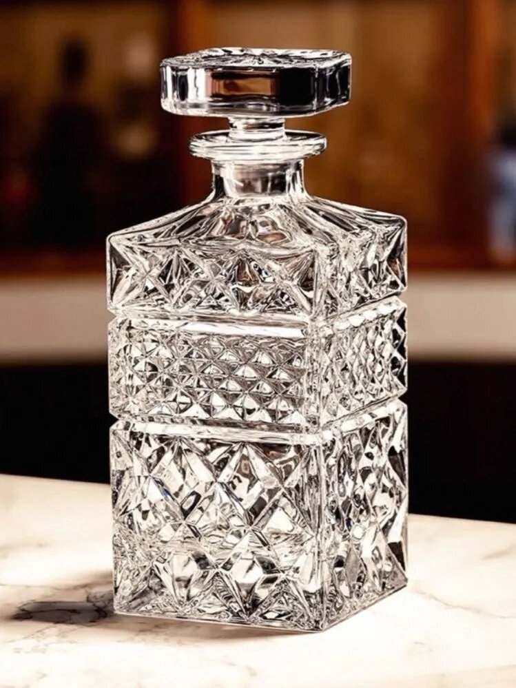 Графин для виски 0.7 л, хрустальный, прозрачный, граненый