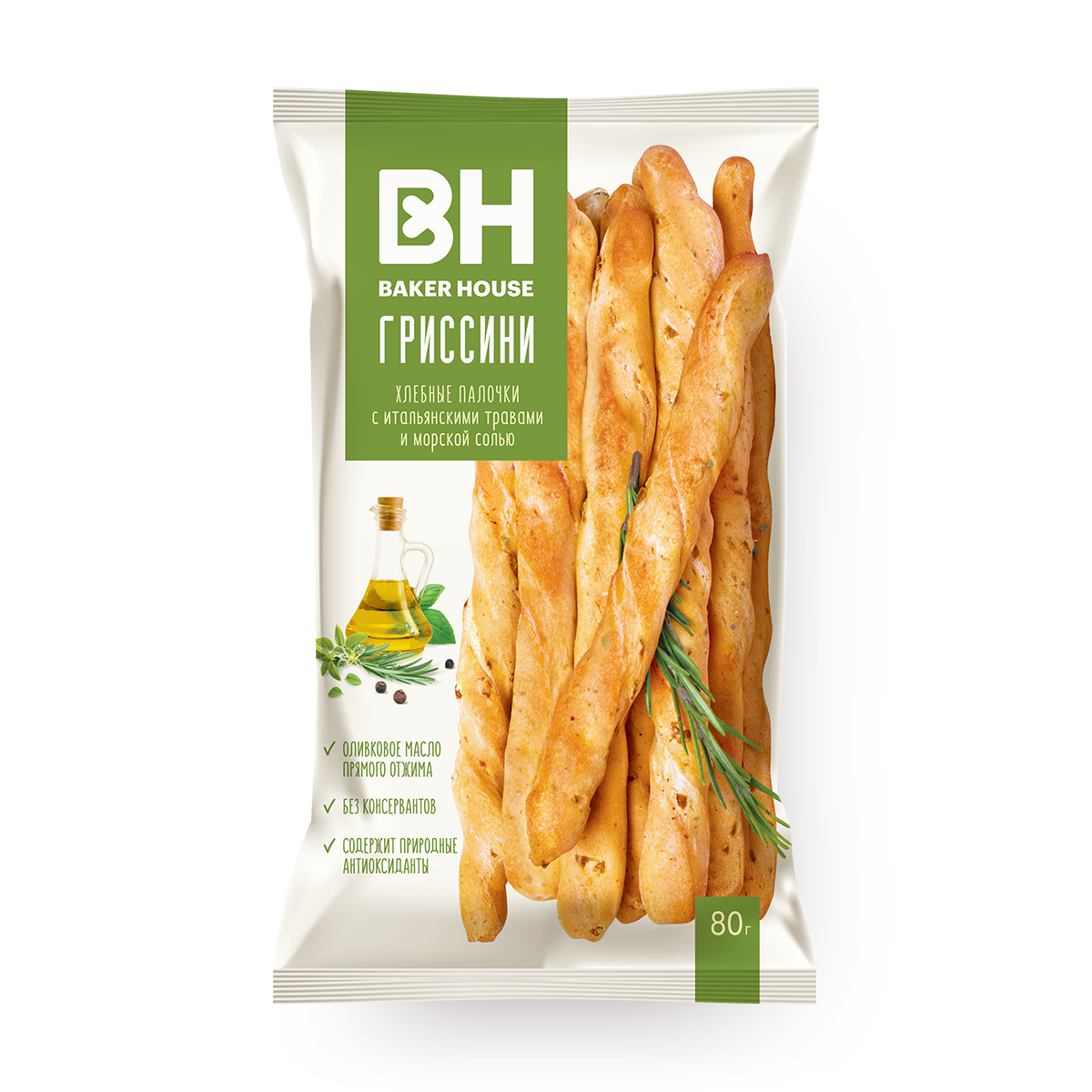 Палочки хлебные Гриссини Grissini Baker House с итальянскими травами и морской солью
