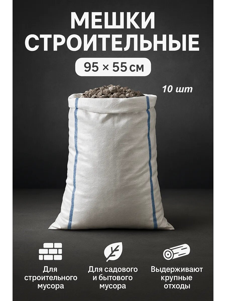 Мешки для строительного мусора 55х95 см 10шт Белый