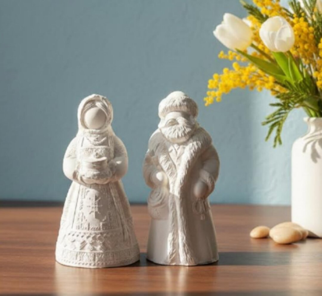 Оберег для дома, гипсовые заготовки Берегиня Медуница и Богач для росписи, 6 см, 2 шт, белые