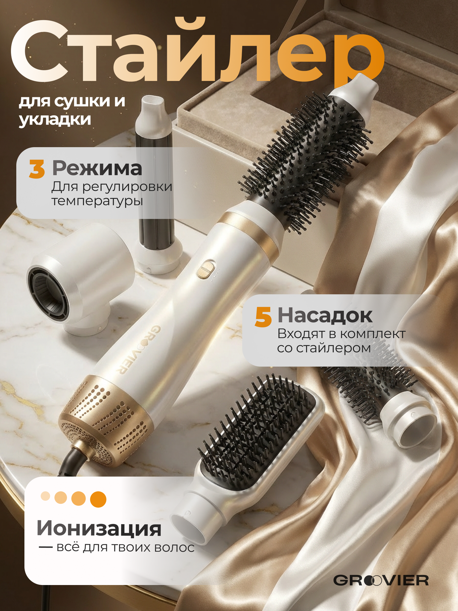 Премиумстайлер GROOVIER 5 в 1 для укладки волос применяется профессионалами