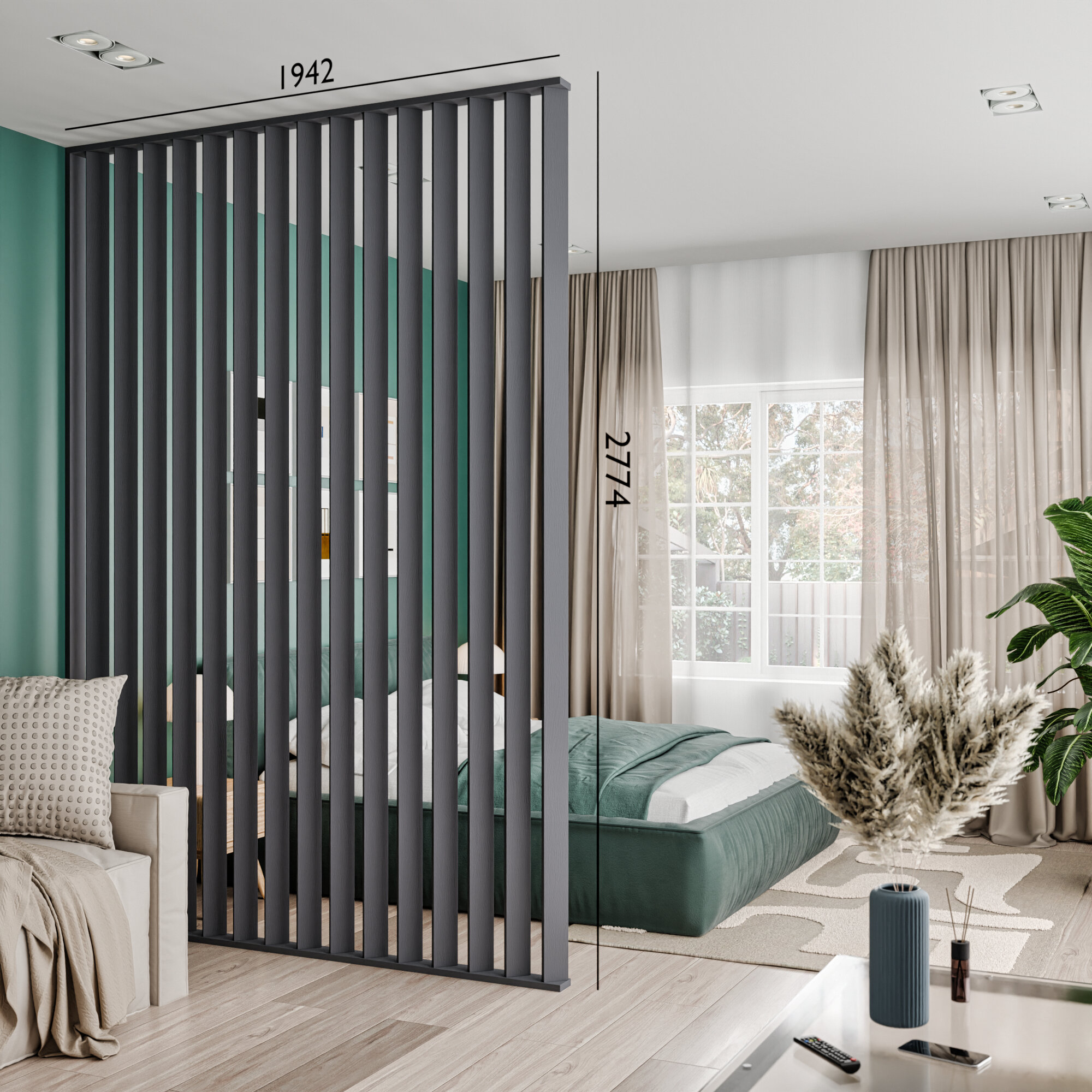 Перегородка для зонирования пространства на ширину 194 см, ЛДСП, графит