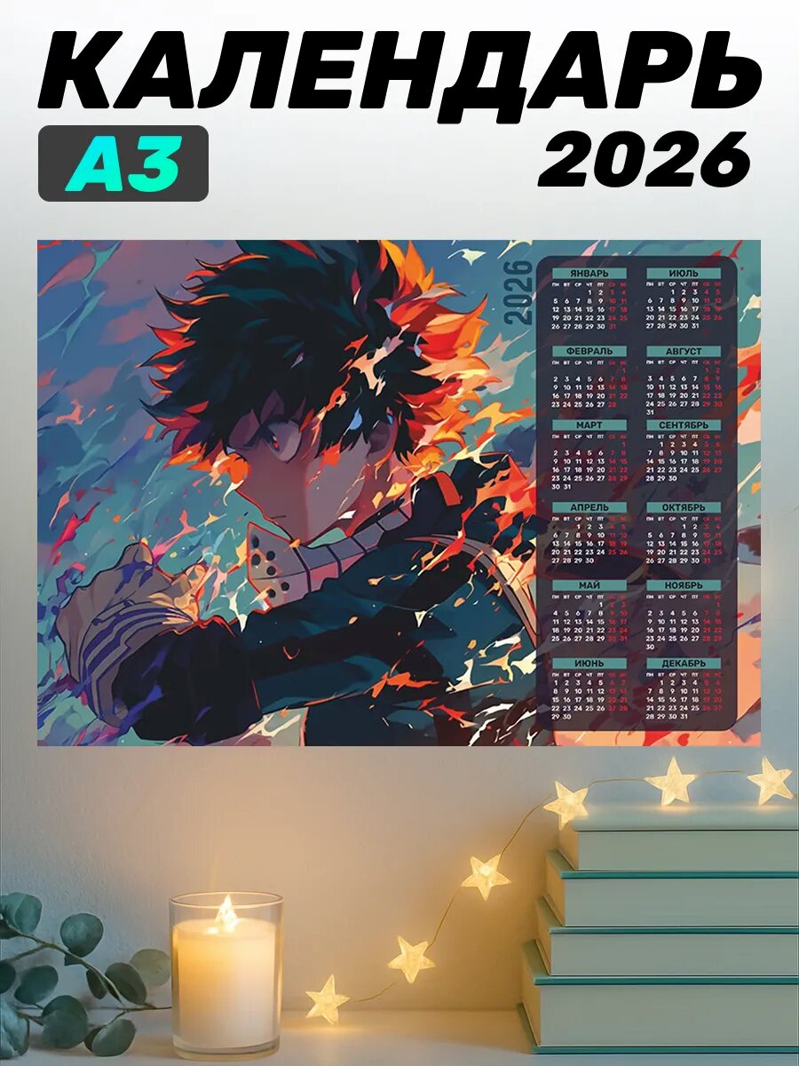 Календарь 2026 настенный Аниме Геройская академия Мидория
