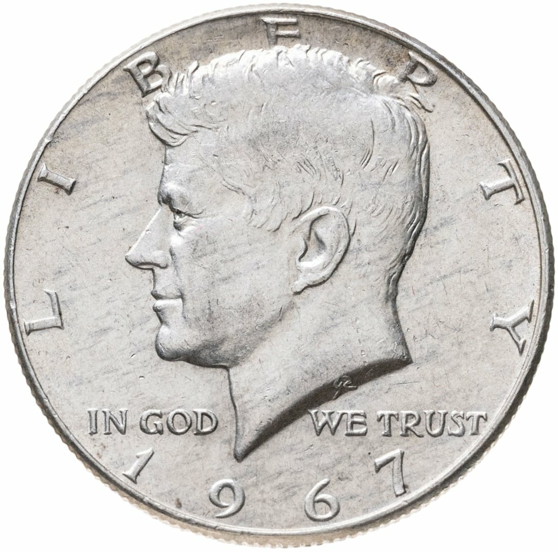 США 50 центов 1/2 доллара, half dollar 1967 Kennedy Half Dollar Кеннеди, Серебро 400, в сохранности AU