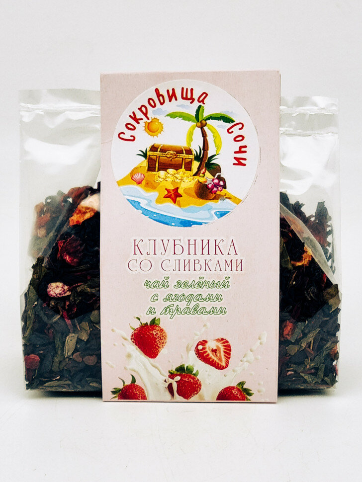 Чай зеленый с добавками "Клубника со сливками" 100гр