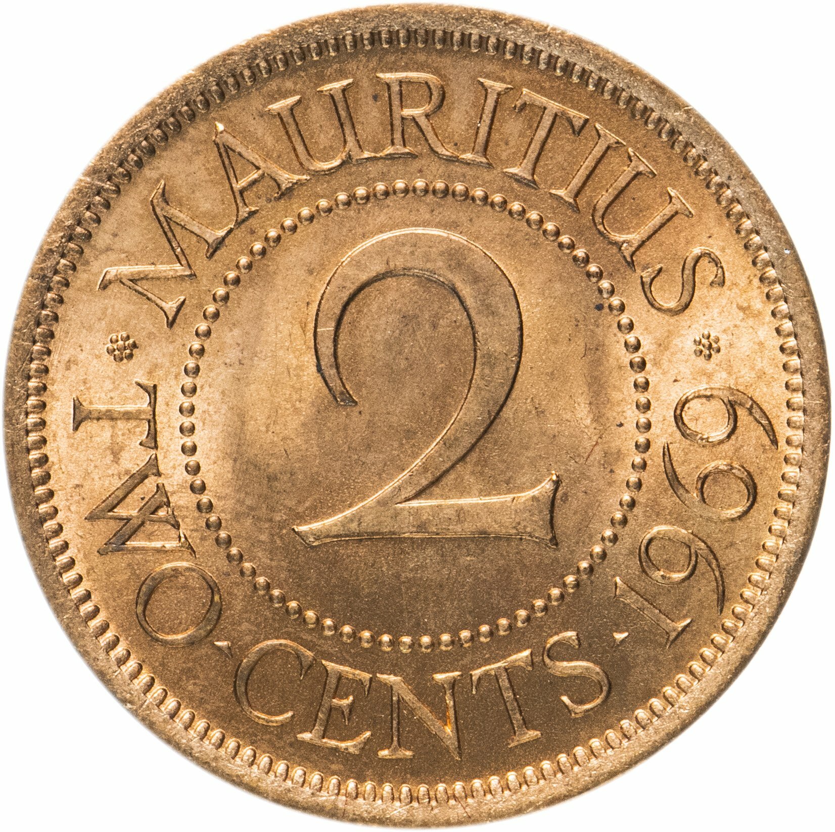 Маврикий 2 цента cents 1969, Бронза, в сохранности UNC