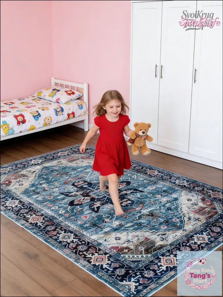 Ковер 200x300 см винтажный персидский из искусственного кашемира, синий классический ковер для дома — фото 1