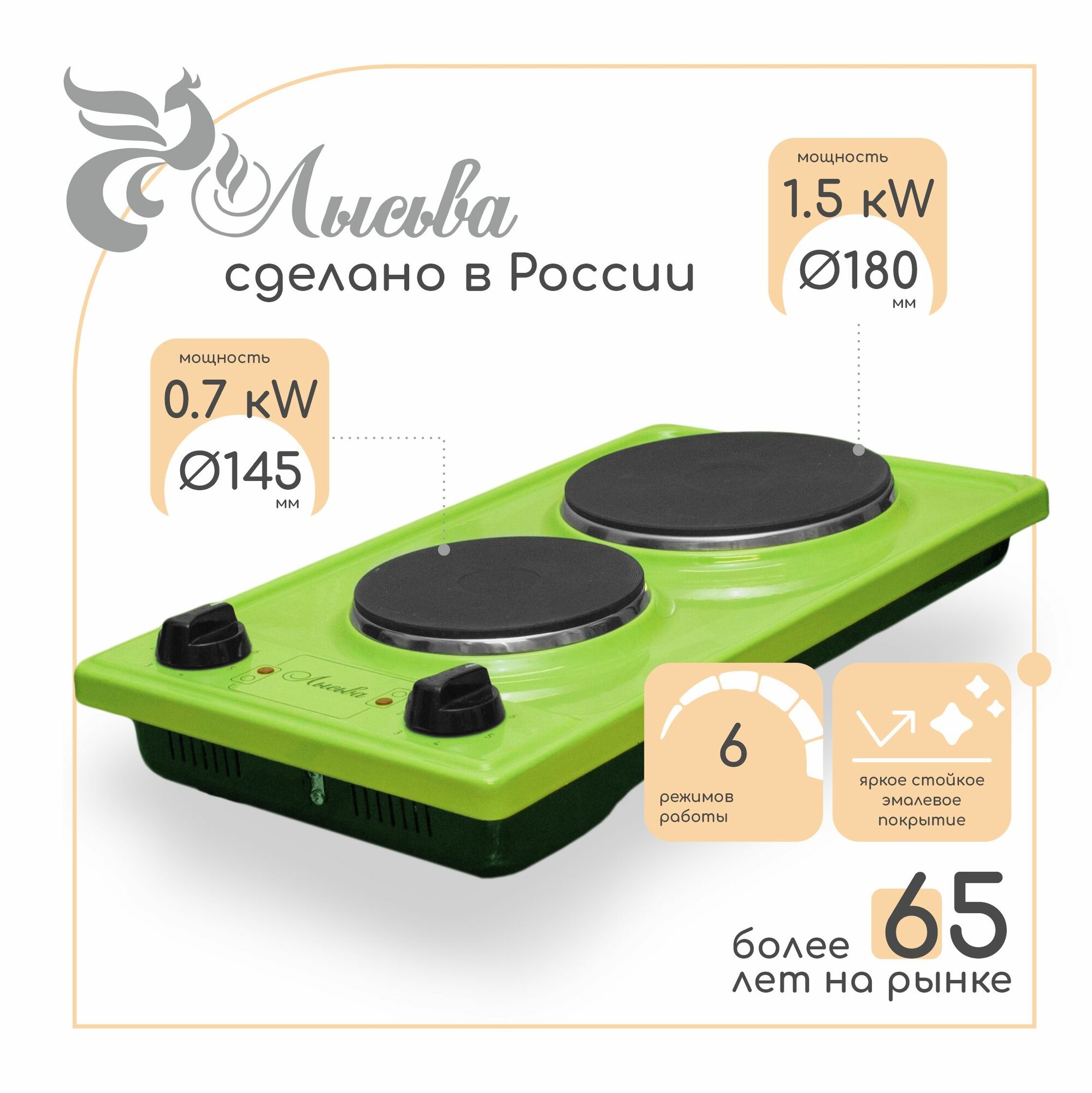 Плитка электрическая настольная Лысьва ЭПБ 21 зеленое яблоко