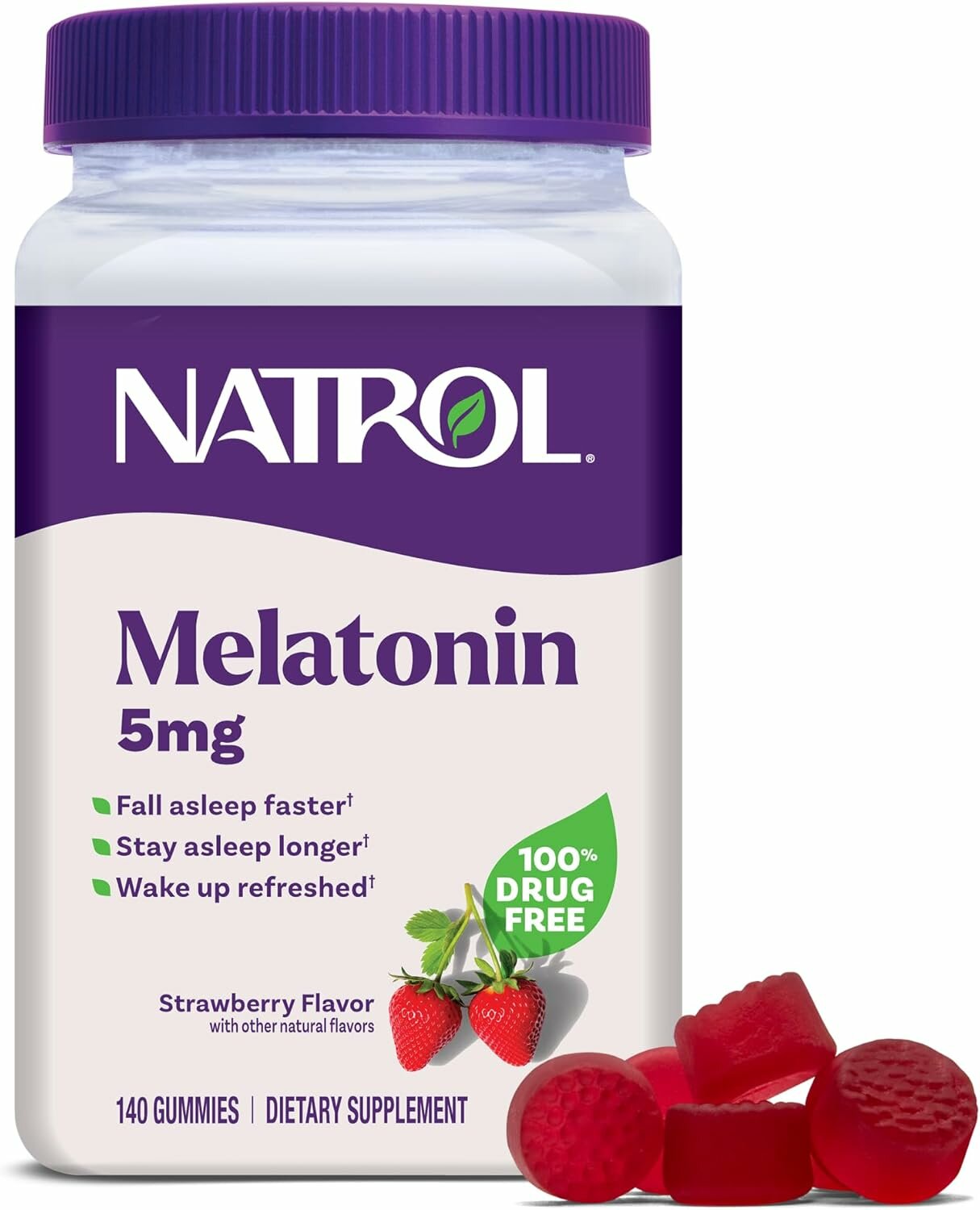 Жевательные мармеладки Natrol Melatonin, для сна, клубника, 5 мг, 140 шт