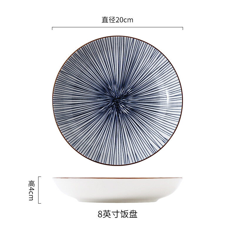 Оптовая продажа коробками: керамическая посуда с синими полосками, раскрашенная подглазурно, популярные домашние миски и тарелки для риса.