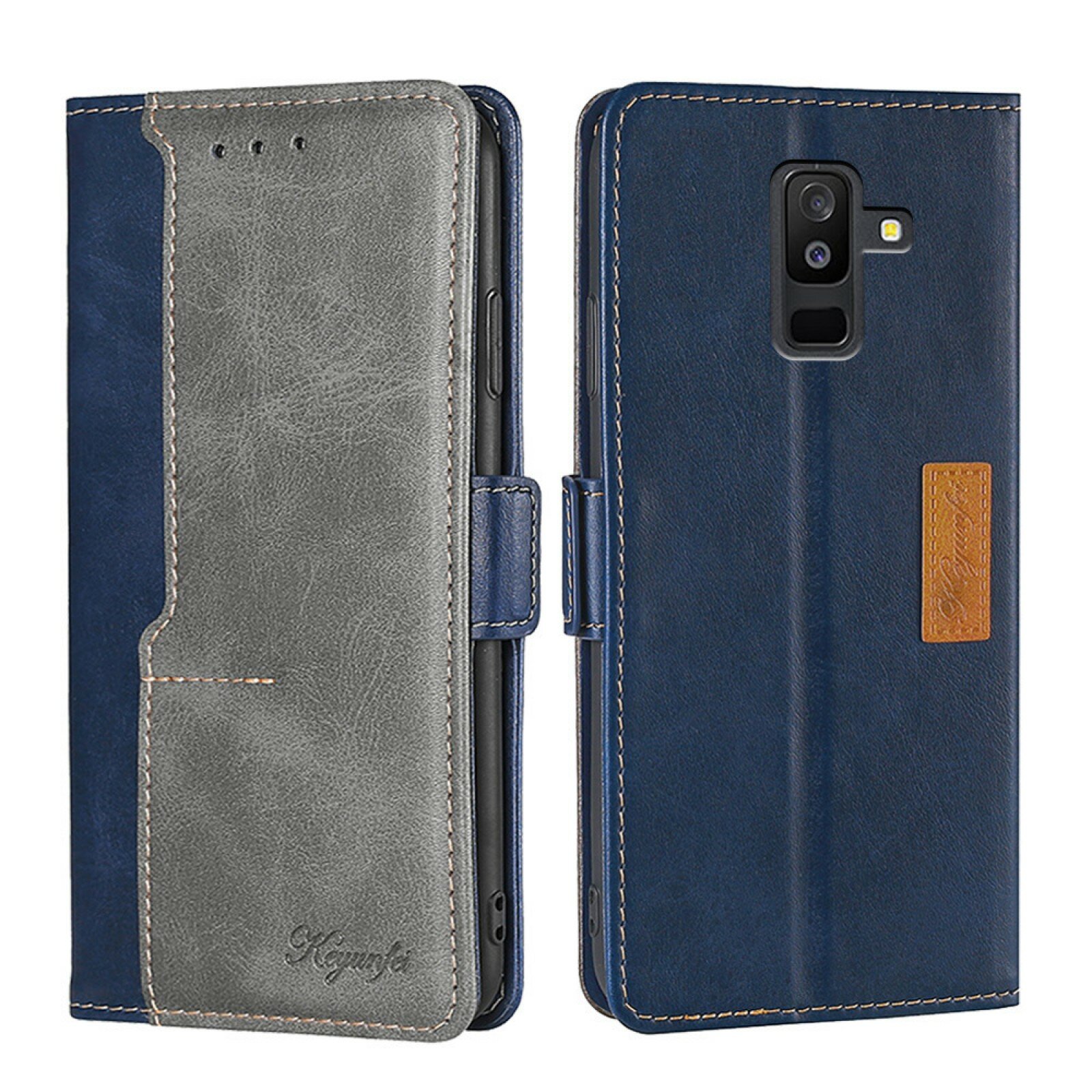 Чехол-книжка MyPads для Samsung Galaxy A6 Plus / J8 2018, синий и серый