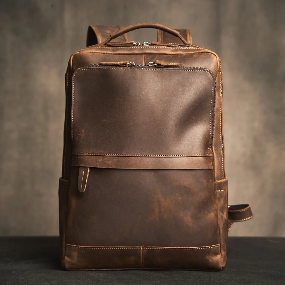 Рюкзак ZRCX мужской из натуральной кожи, ранец для путешествий и бизнеса в стиле ретро, школьный портфель для ноутбука 15,6 дюйма