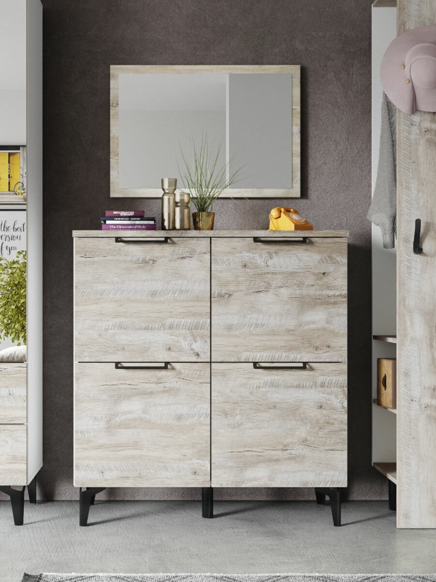 Домани Комплект мебели: комод Чикаго ЧК 30 с зеркалом ЧЗ-30, Дуб Юкон/Белый с тиснением "Древесные поры"