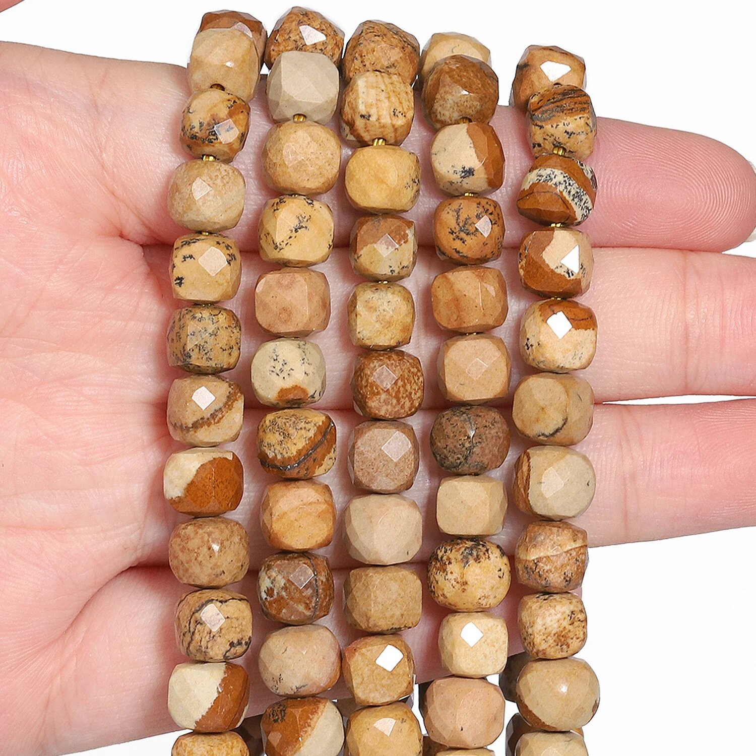 Бусины из жадеита picture jasper, коричневые, 7-8 мм