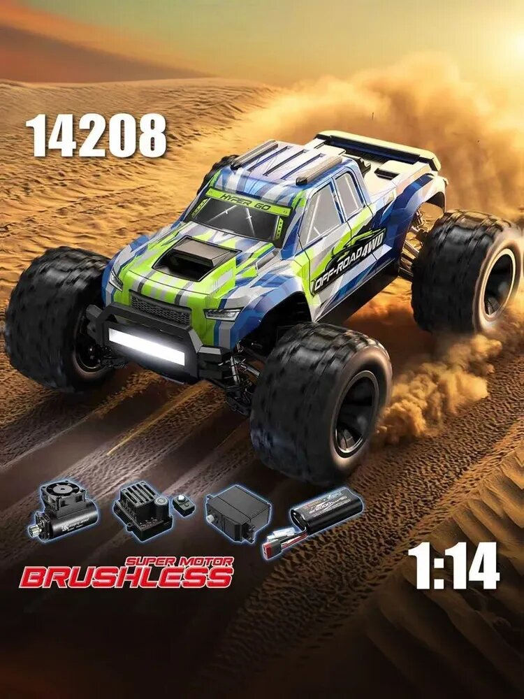 Новинка! MJX 1/14 модели 14208 высокоскоростной бесщеточный внедорожный RC автомобиль, гоночный трак, пустынный монстр-трак с аккумулятором, лучший подарок