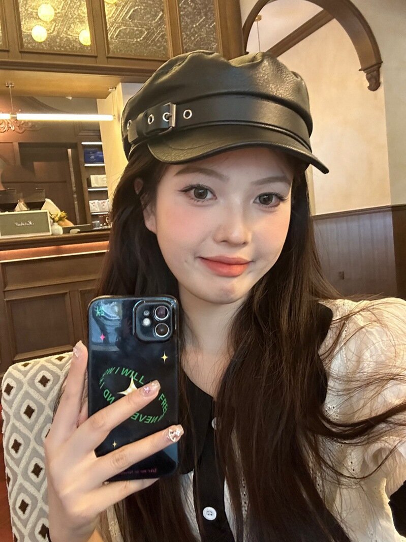 Кепи кожаная с коротким козырьком фуражка осенняя