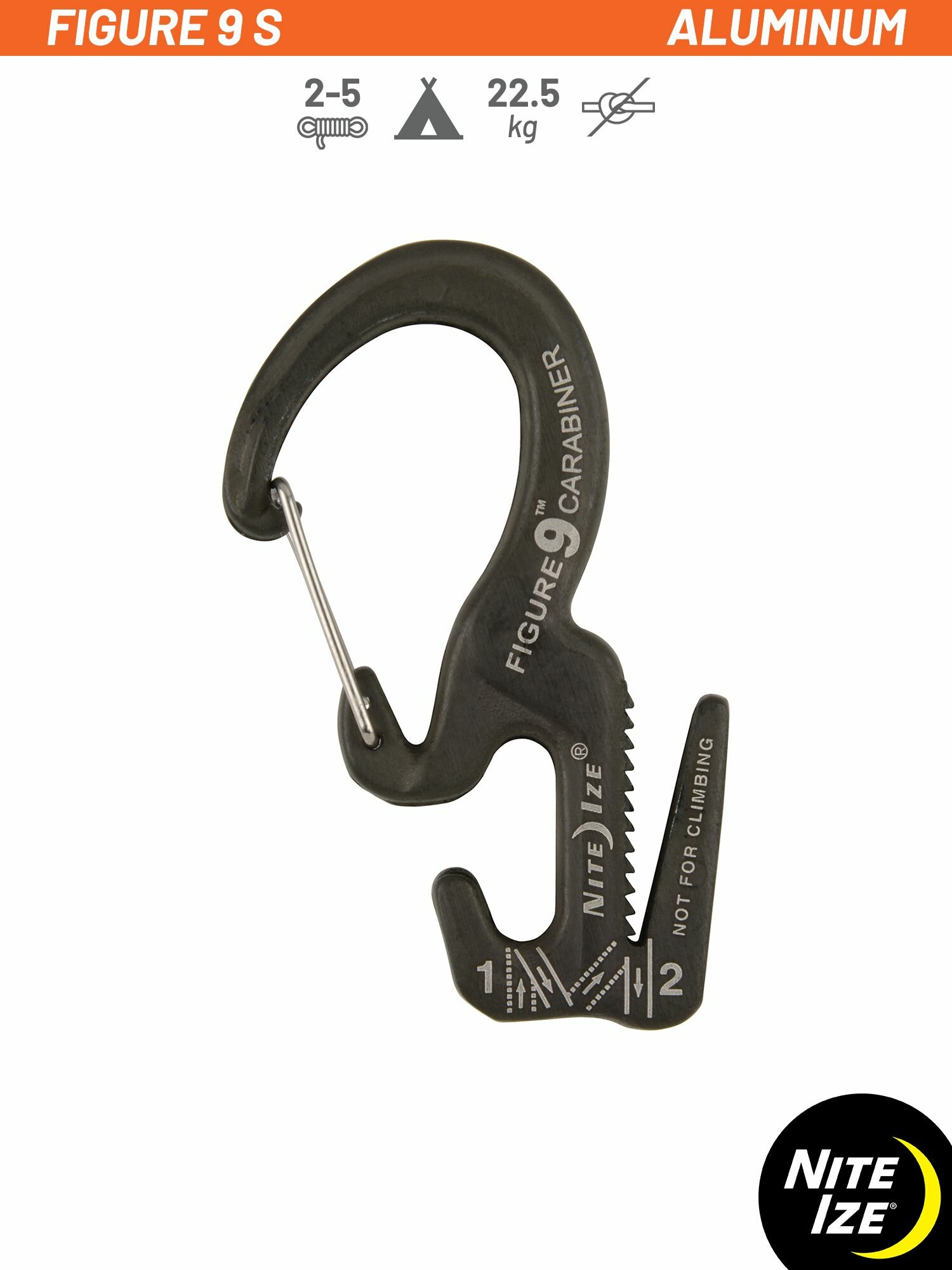 Безузловой натяжитель для веревки с карабином Nite Ize Figure 9 Carabiner S - Черный