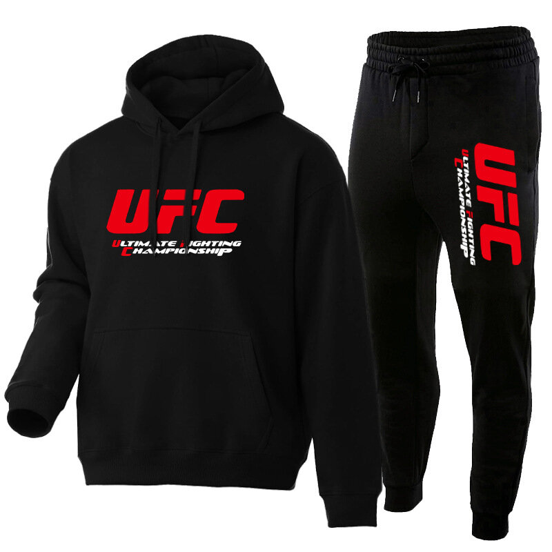 Повседневный спортивный костюм, толстовка с капюшоном в стиле UFC, мужской и женский осенне-зимний костюм с толстовкой на флисовой подкладке.
