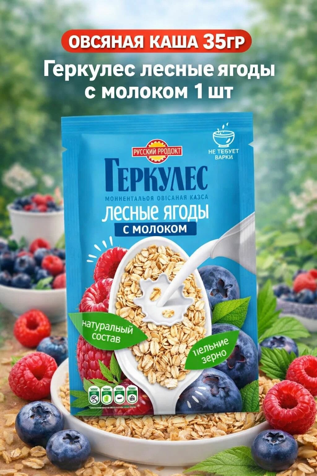 Овсяная каша 35гр Геркулес лесные ягоды с молоком