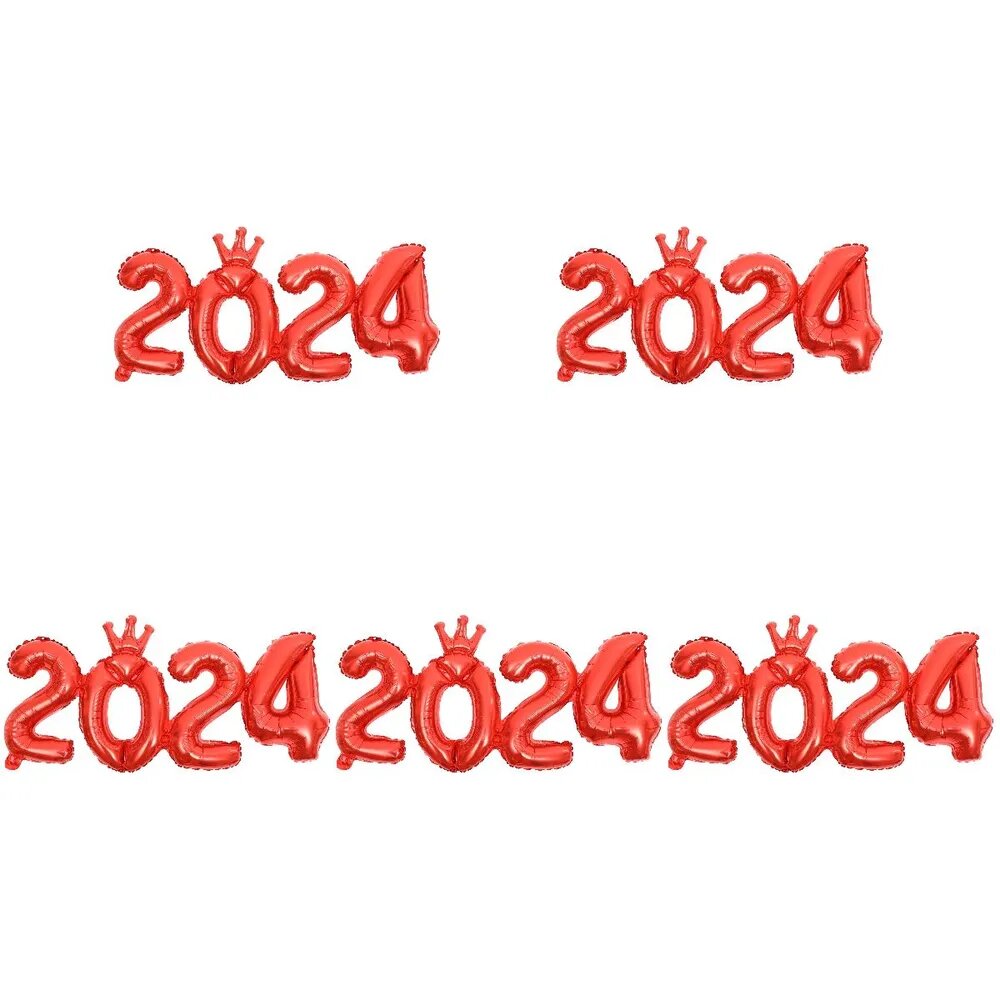 Фольгированные шарики цифры 2024 красные, набор из 5 штук, для праздника