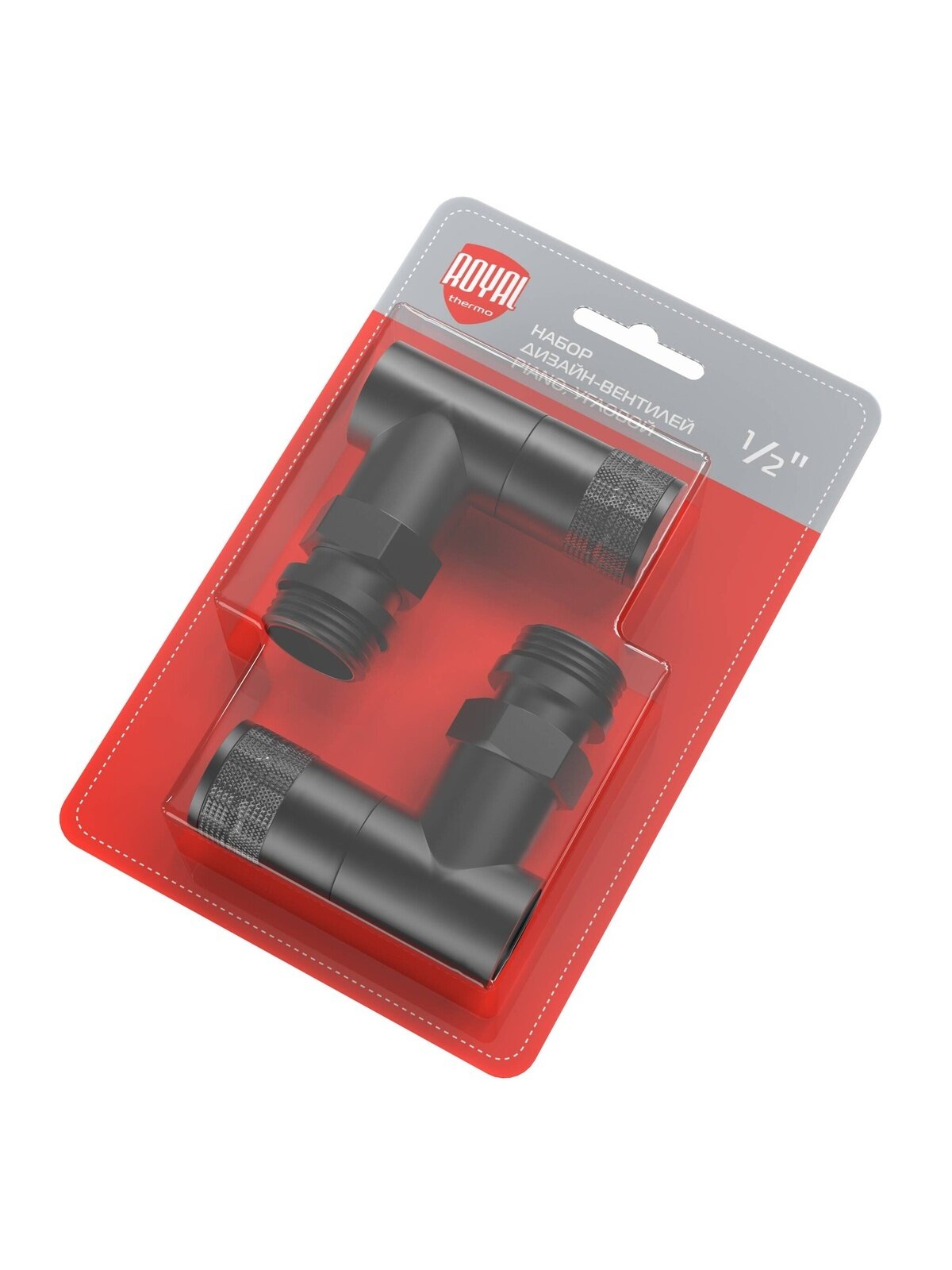 Набор дизайн-вентилей Royal Thermo PIANO, угловой (черный) 1/2"