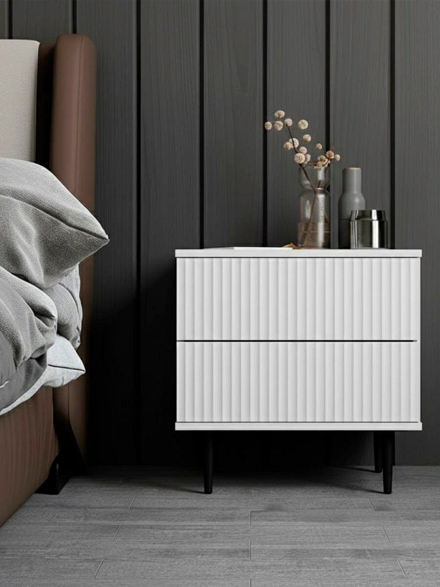 Прикроватная тумба Акцент "Йорк", белая, матовая, 2 ящика, 55 см