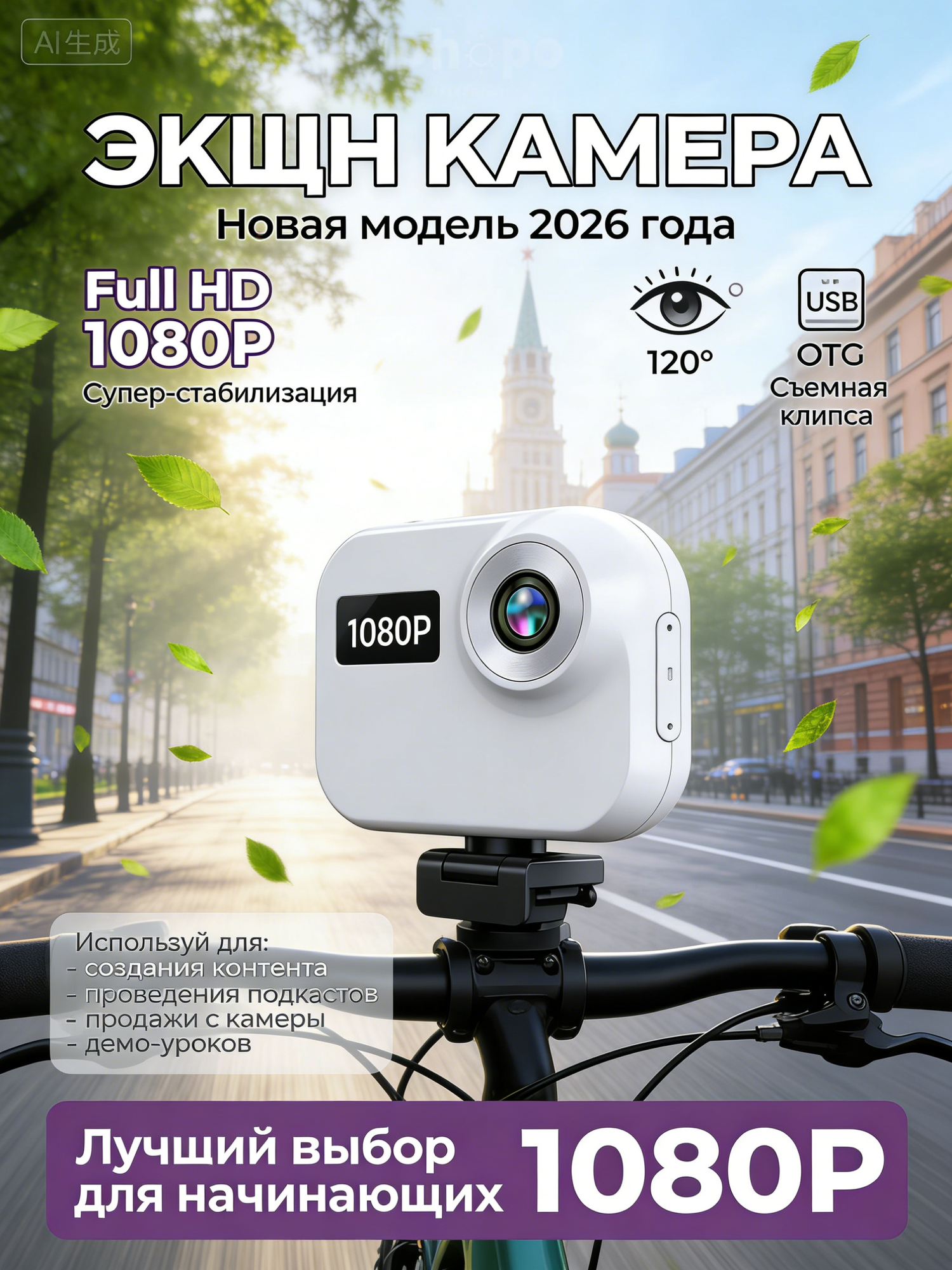 Экшн-камера 4K, UHD, Wi-Fi, с чехлом для погружения в воду, петличный микрофон в комплекте
