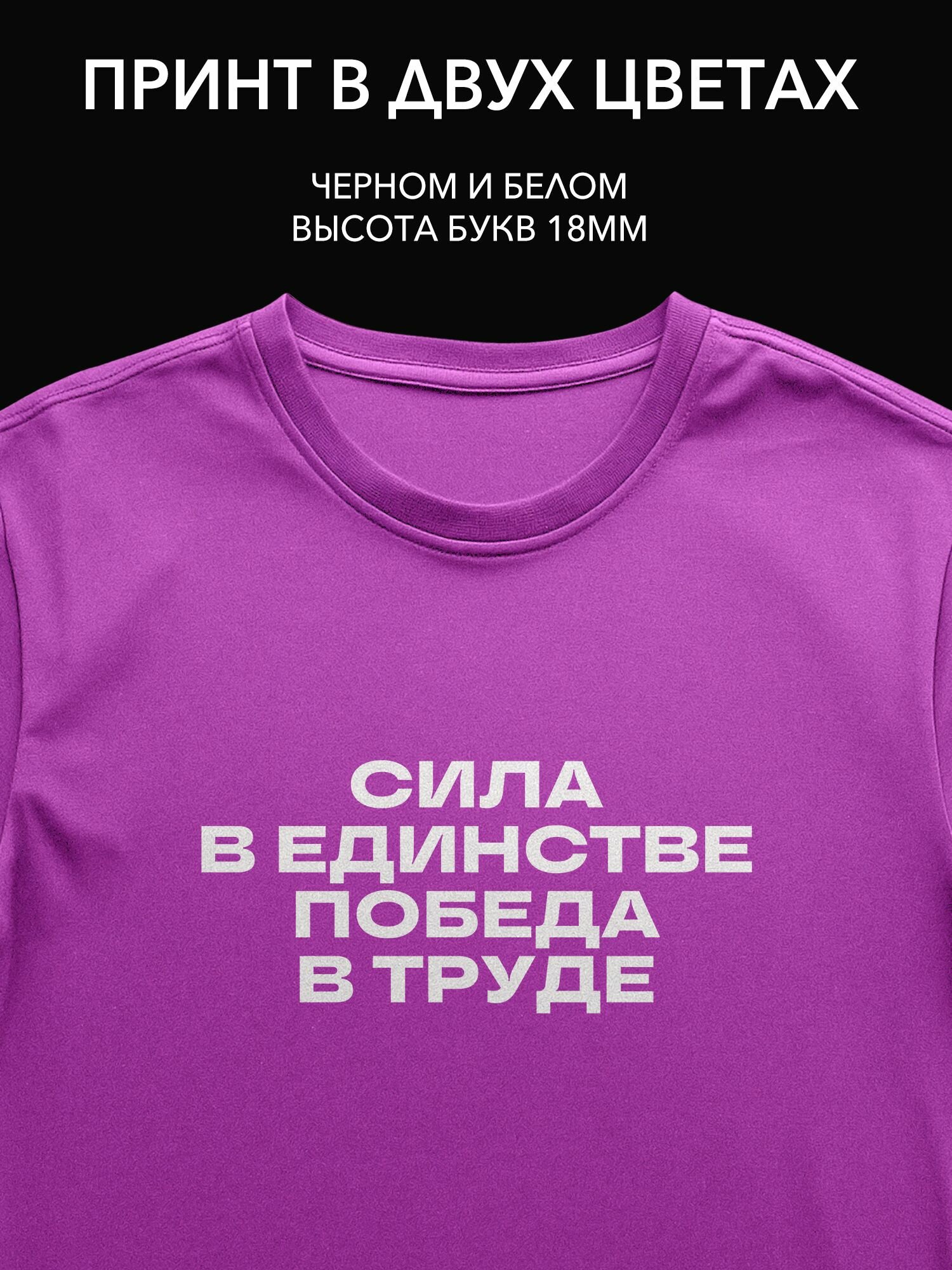 Термопринт надпись "Сила в единстве, победа в труде" на футболку для фанатов спорта и командных игр.