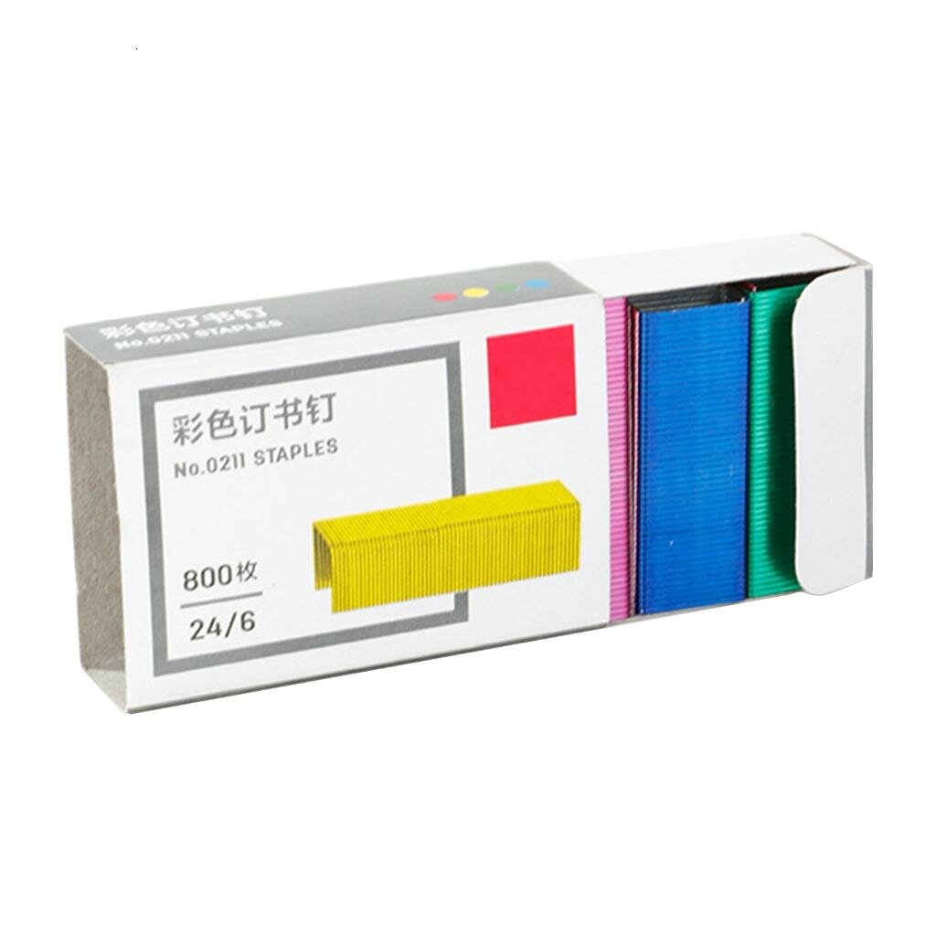 Тяжёлые металлические скобы для офиса, 4 цвета, 1 коробка