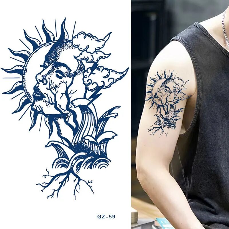 Временная татуировка водостойкая / тату наклейка рукав Лицо 11х18 см.