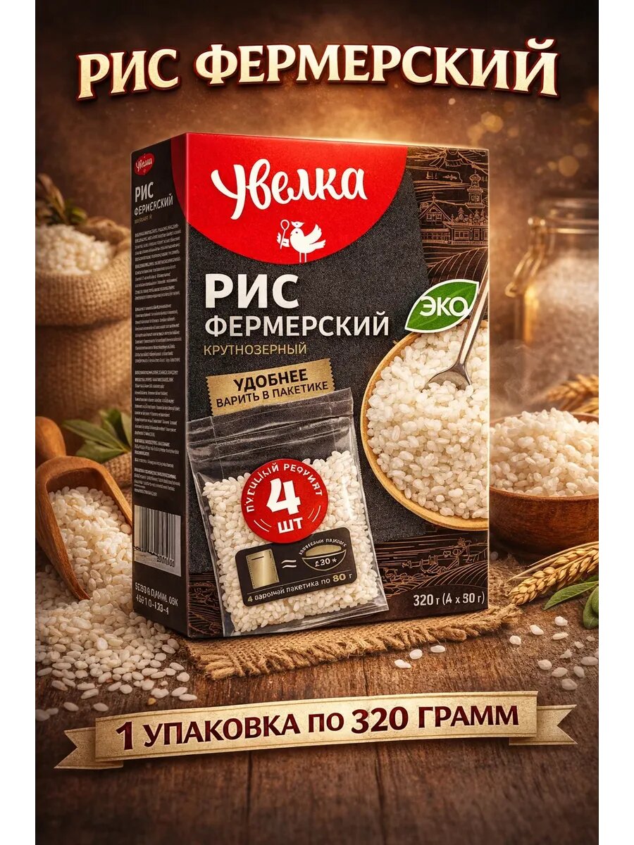 Рис Фермерский круглозерный 1 упаковка 320 грамм