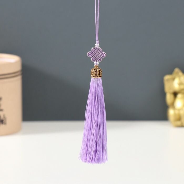 Подвеска текстиль, пластик Узел счастья и бесконечности , сиреневая, 0.7 1 9.5 см