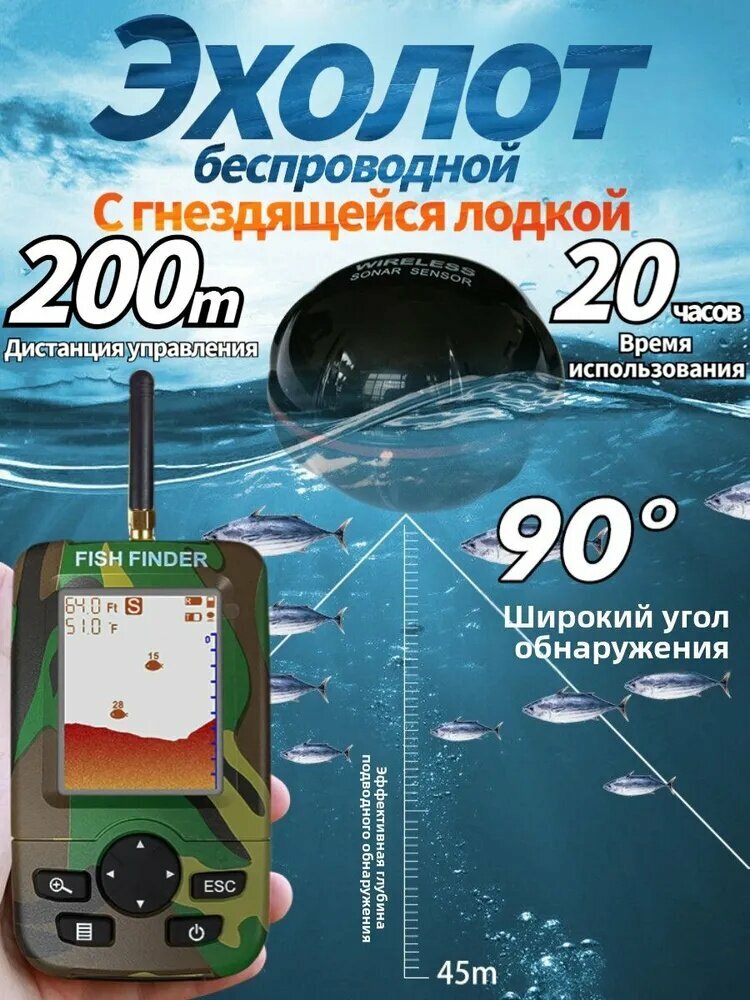 Беспроводной эхолот Fish finder можно использовать с лодками-приманками